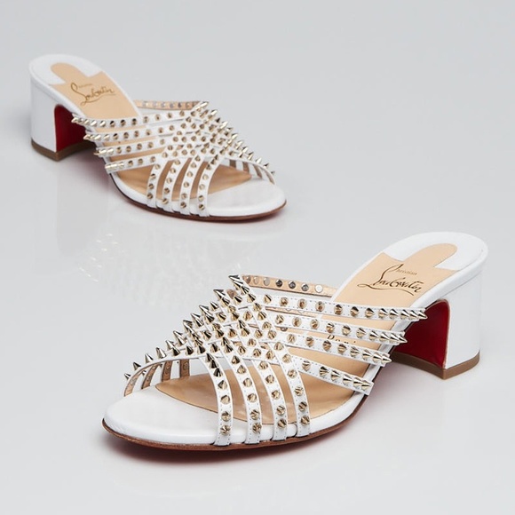 Christian Louboutin | Shoes | Christian Louboutin White Leather Studded ...